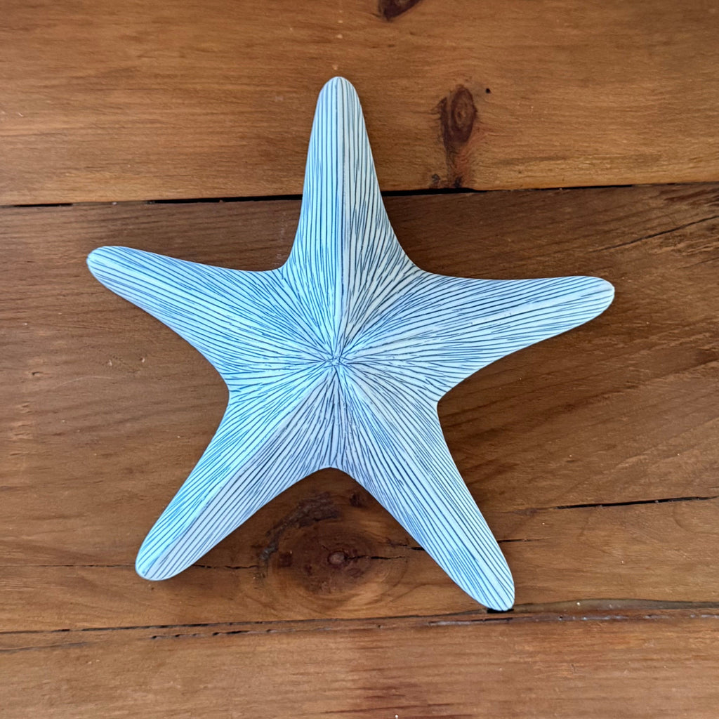 Handcrafted White and Navy Striped Starfish – Farm to Coastal Living Decor